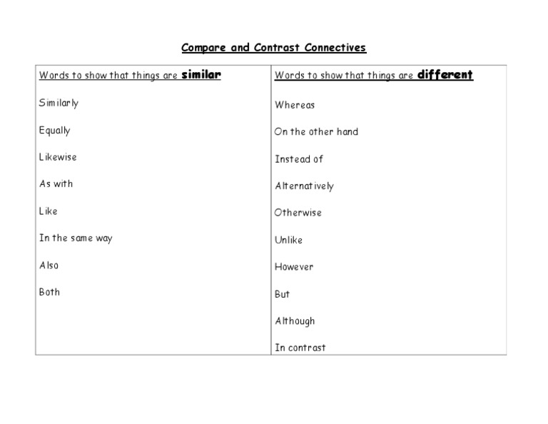 Similar Different: Compare and Contrast Connectives | PDF