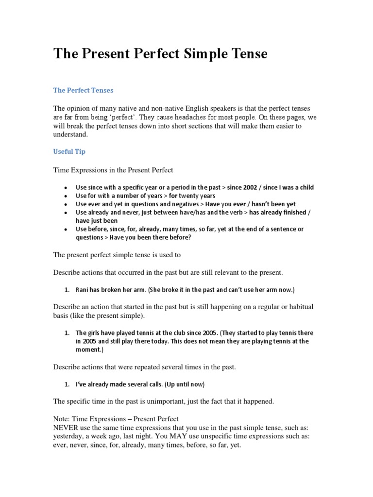The Present Perfect Simple Tense | Download Free PDF | Perfect (Grammar ...