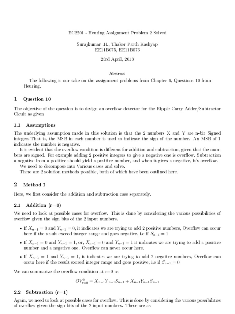 Overflow Detector For Ripple Carry Adder | PDF | Mathematical Objects ...
