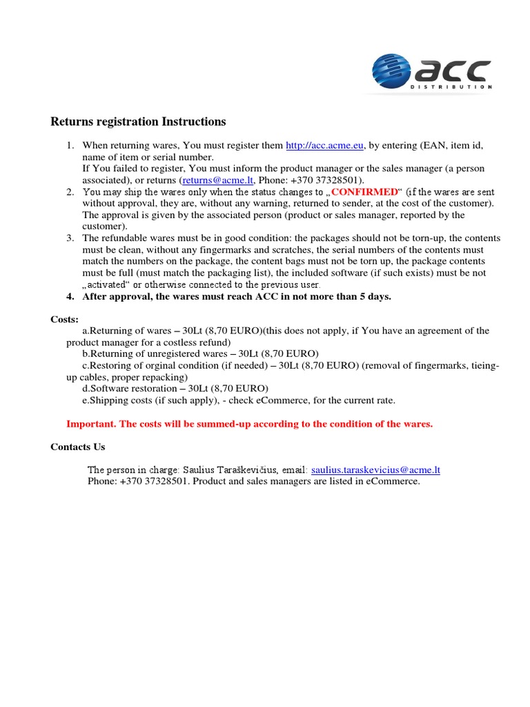 Returns Registration and Instructions | PDF