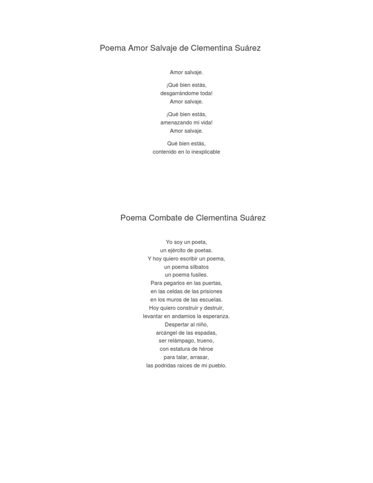 Poema Amor Salvaje de Clementina Suárez | PDF