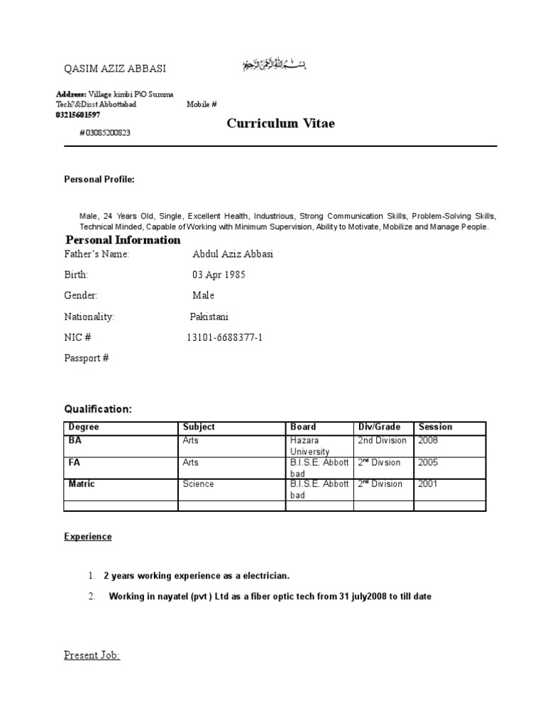Qasim Aziz CV | PDF | Telecommunications | Information And ...