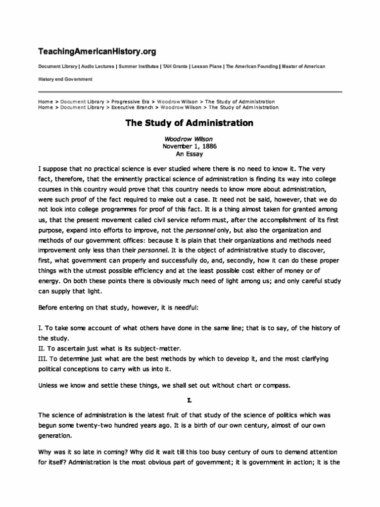 The Study of Administration by Woodrow Wilson | Social Institutions ...