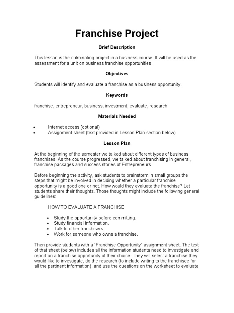 Franchise Project | PDF | Franchising | Business