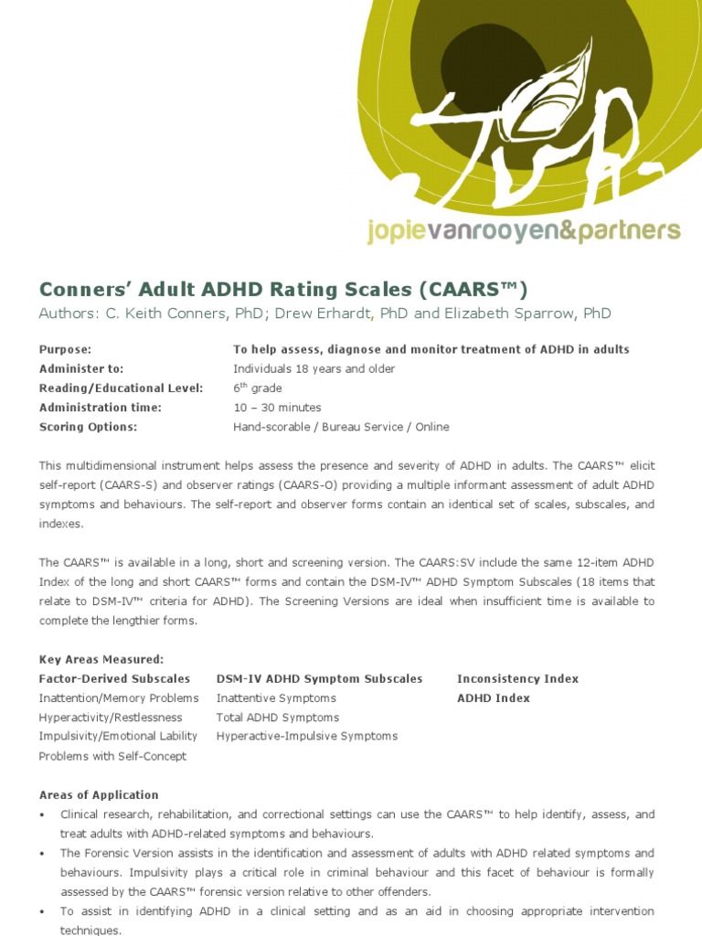 Conners' Adult ADHD Rating Scales | PDF | Adult Attention Deficit ...