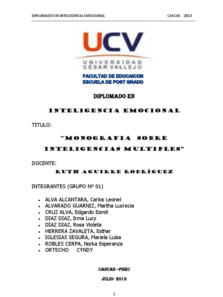 Monografia Inteligencias Multiples | PDF | Aprendizaje | Inteligencia emocional