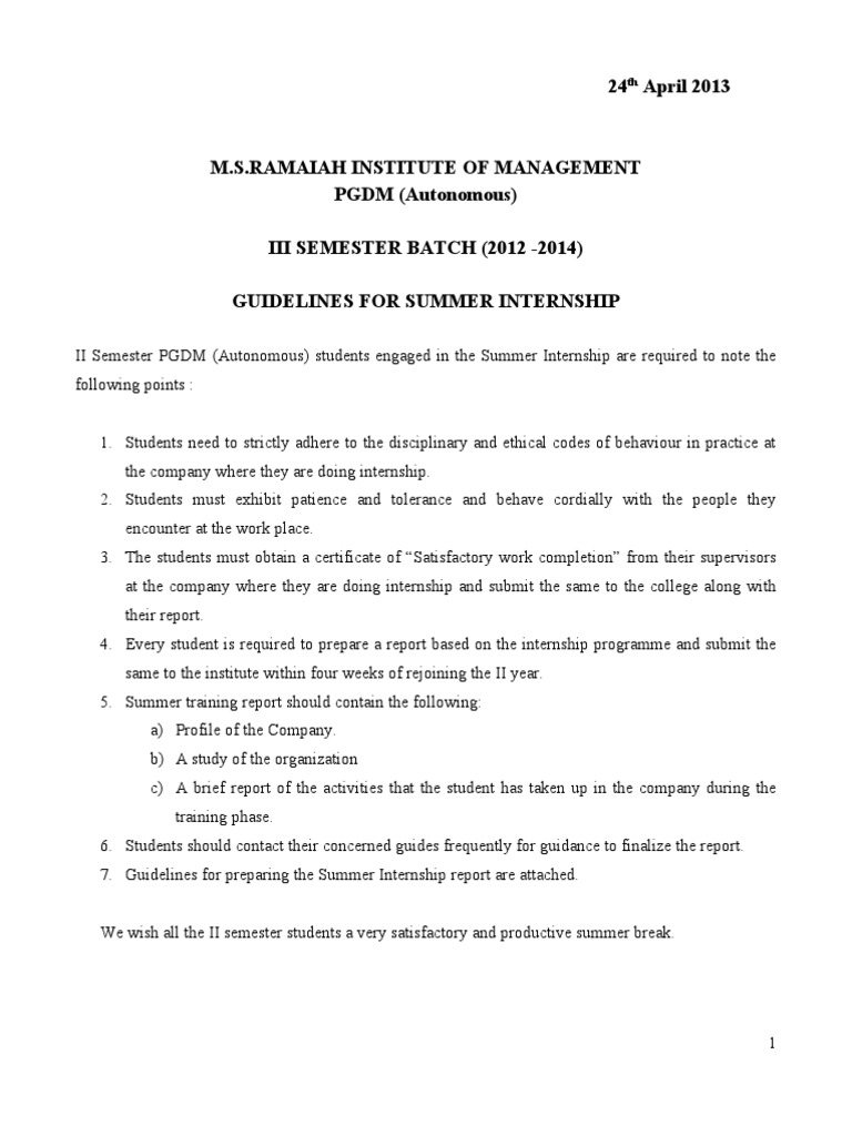 Sip Format | PDF | Swot Analysis | Internship