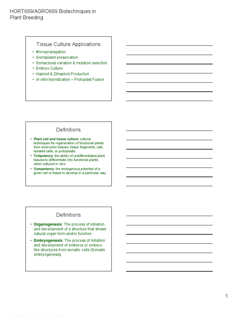Tissue Culture Applications: HORT689/AGRO689 Biotechniques in Plant ...