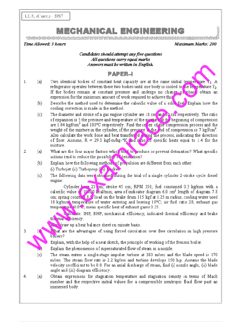 Mechanical Engineering Exam Questions | PDF | Extrusion | Heat