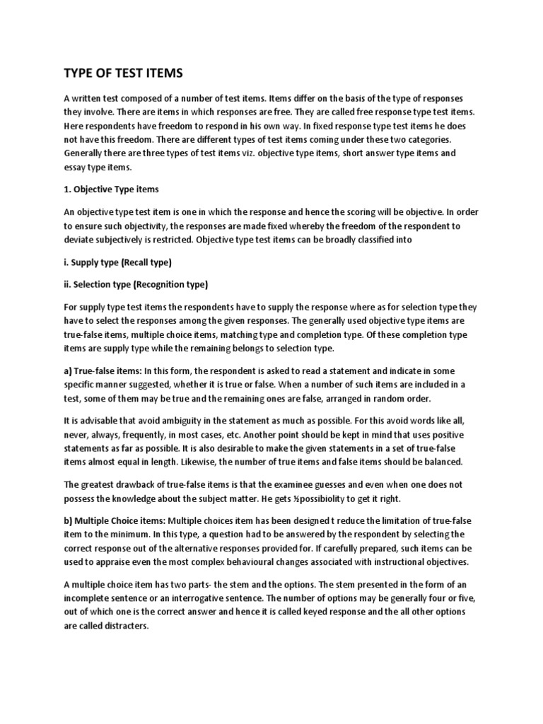 Analysis of Different Types of Test Items and Methods for Ensuring ...