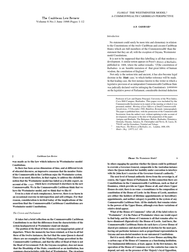 The Limitations of Applying the Westminster Model to Commonwealth ...