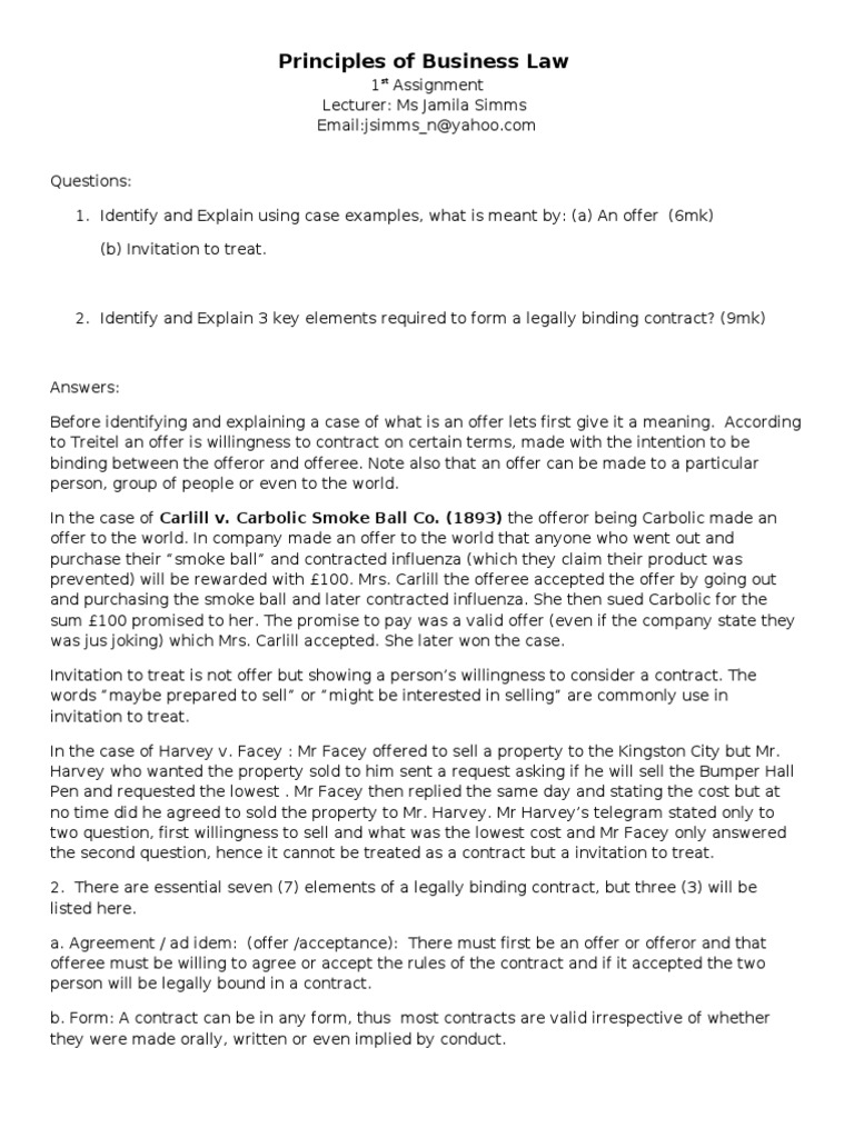 Principles of Business Law (1st Assig.) | PDF | Offer And Acceptance ...