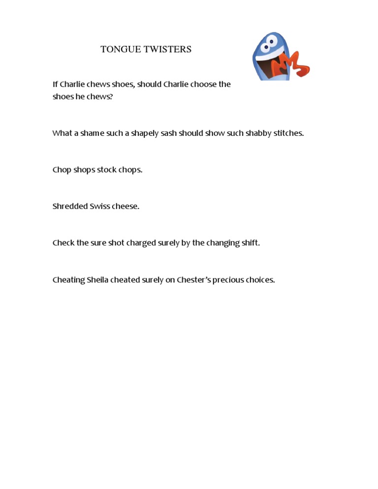 SH and CH Tongue Twisters Collection | PDF