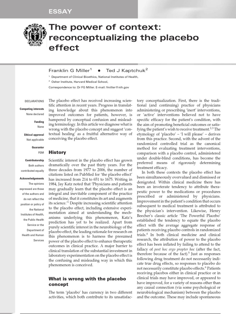 The Power of Context: Reconceptualizing The Placebo Effect: Essay | PDF ...