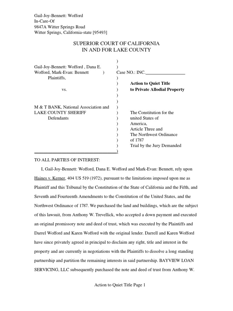 Quiet Title Pleading, California | PDF