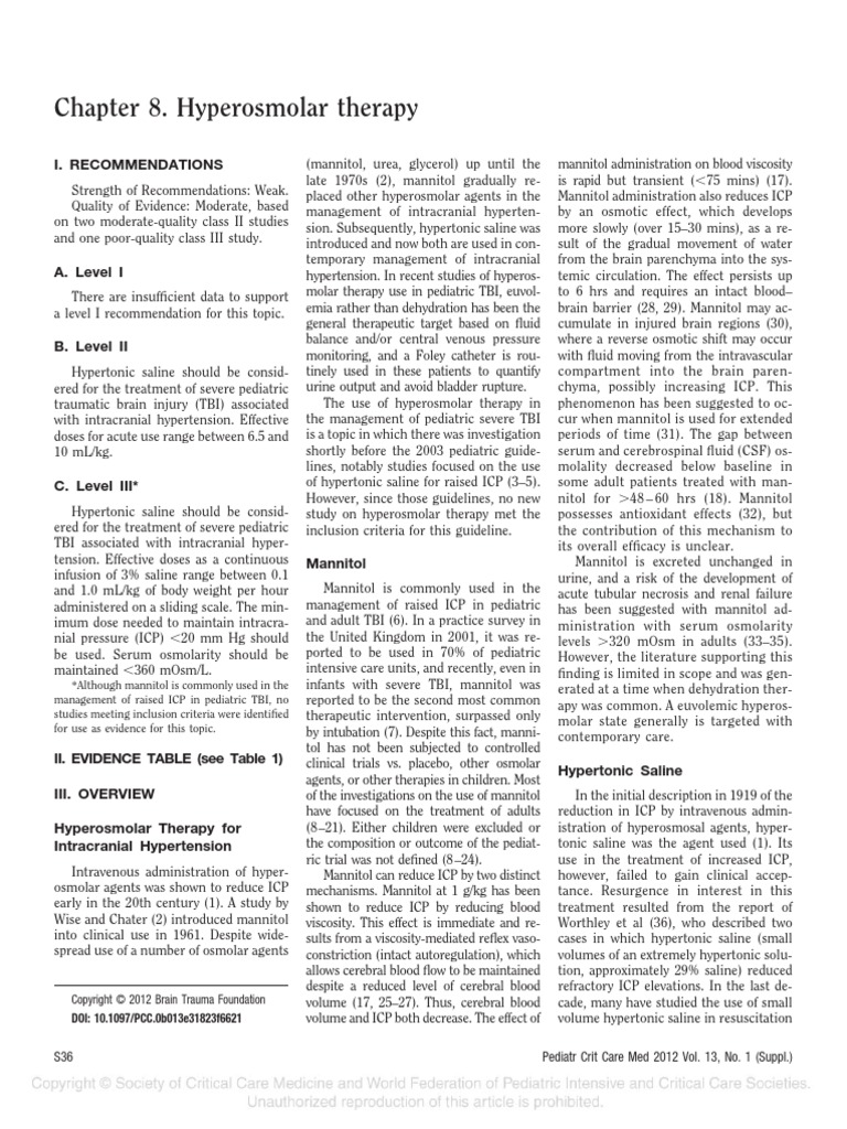 Chapter 8 Hyperosmolar Therapy.9 | PDF | Traumatic Brain Injury ...