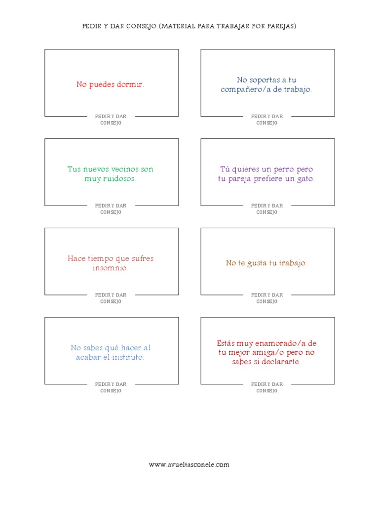 Pedir y Dar Consejo: Tarjetas | PDF