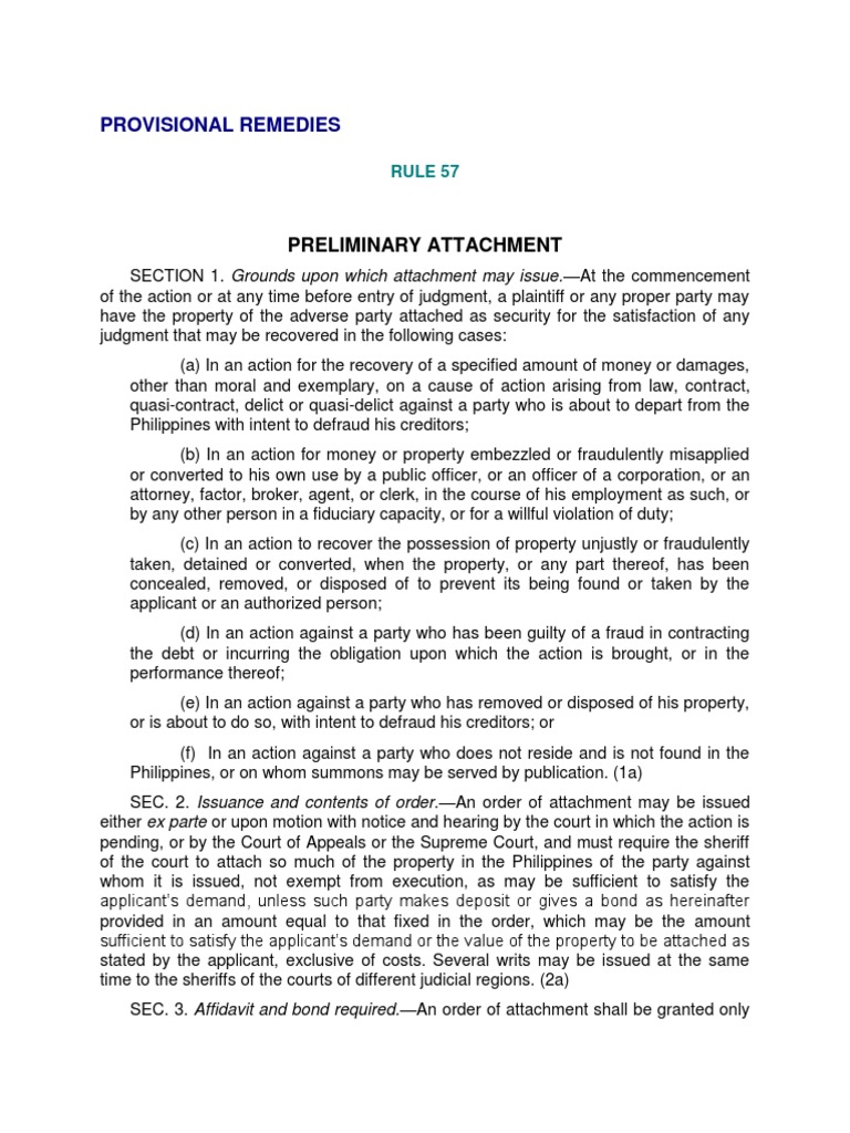 Provisional Remedies Codal | PDF | Injunction | Judgment (Law)