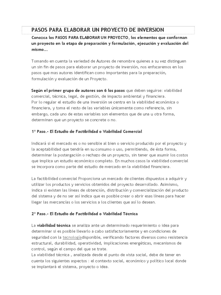 Pasos para Elaborar Un Proyecto de Inversion | PDF | Oferta y demanda ...