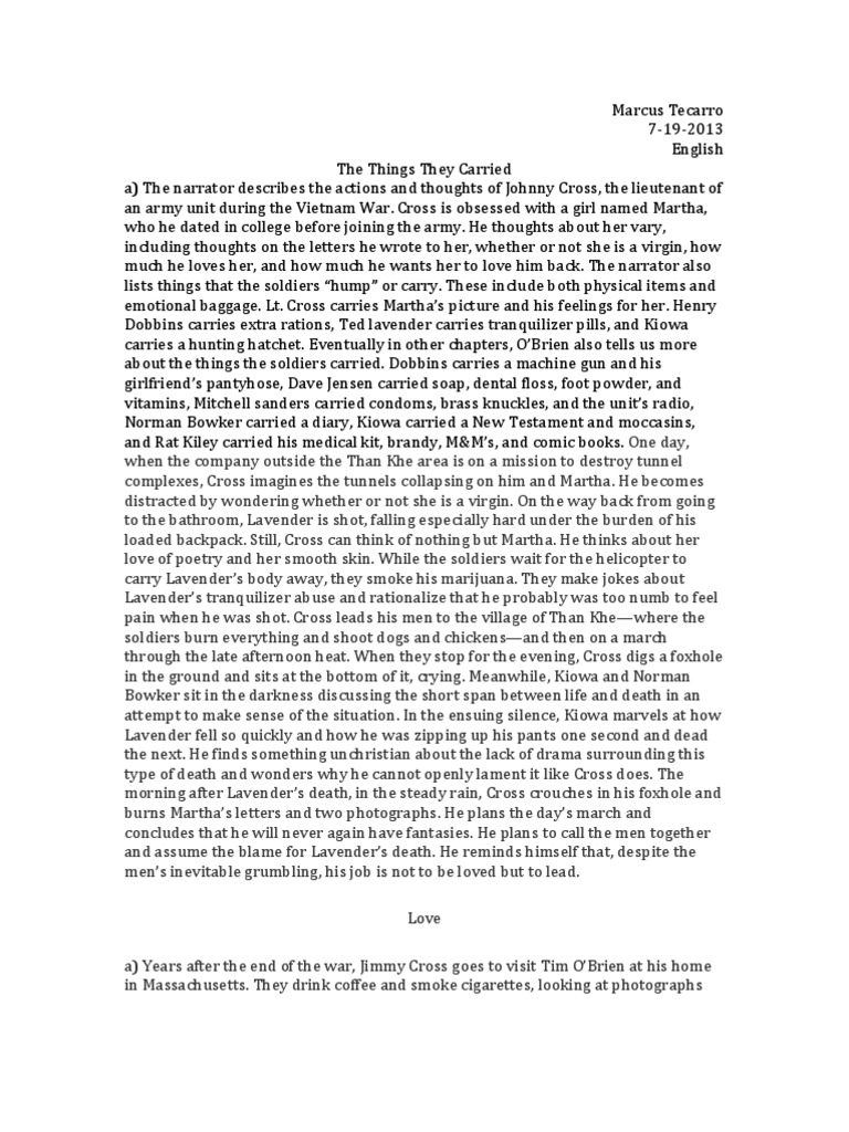 The Things They Carried Journal | PDF | Indochina Wars | Vietnamese ...