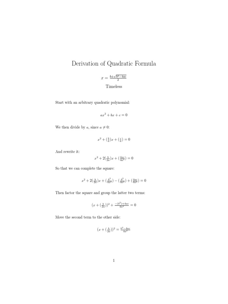 Deriving the Quadratic Formula | PDF | Teaching Methods & Materials ...