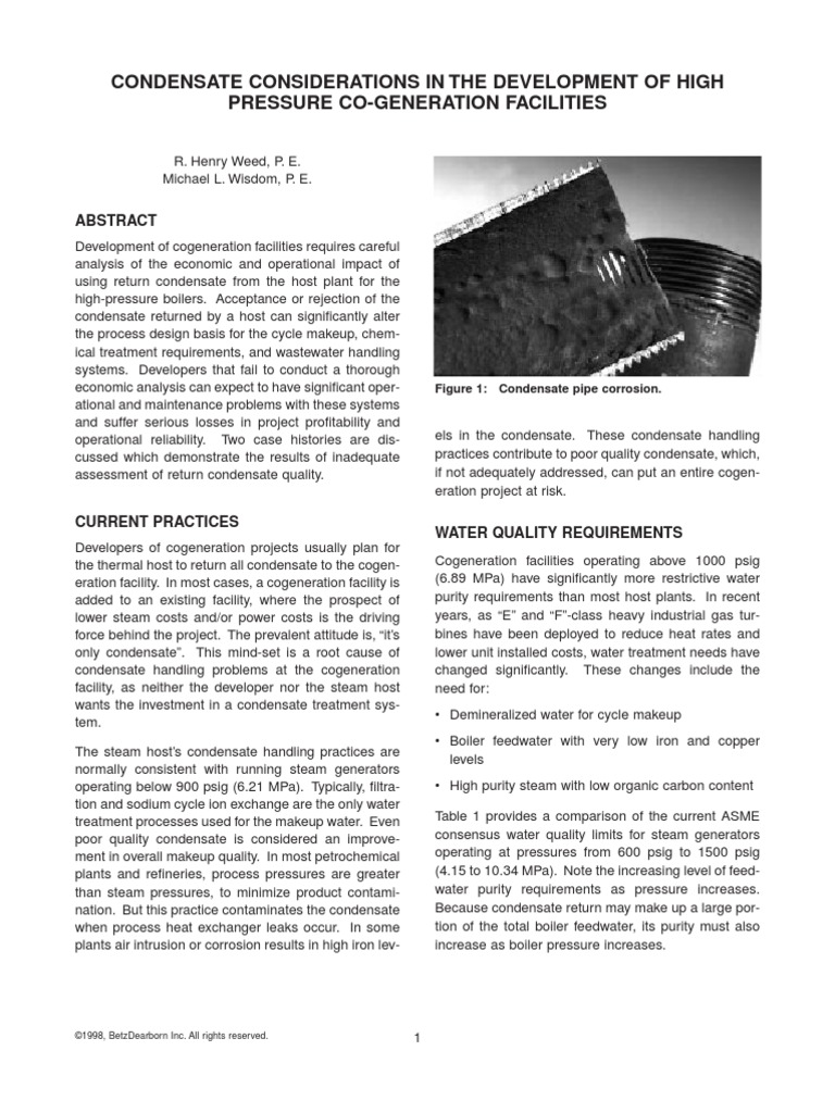 Condensate Considerations in High Pressure Cogen Plants | PDF ...