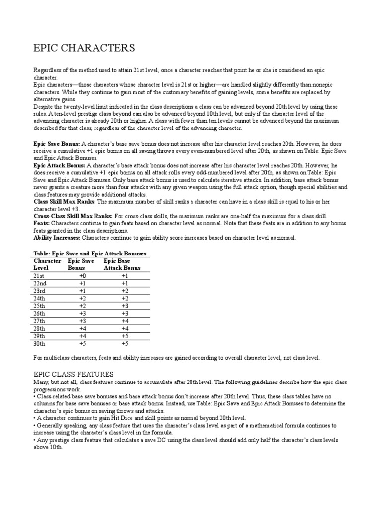 Epic Levels | PDF | Dungeons & Dragons | Fantasy Role Playing Games