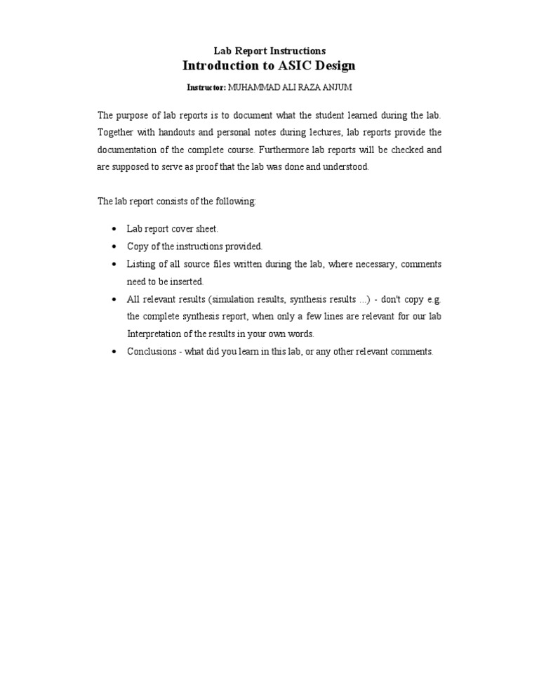 Introduction To ASIC Design: Lab Report Instructions | PDF | Computers