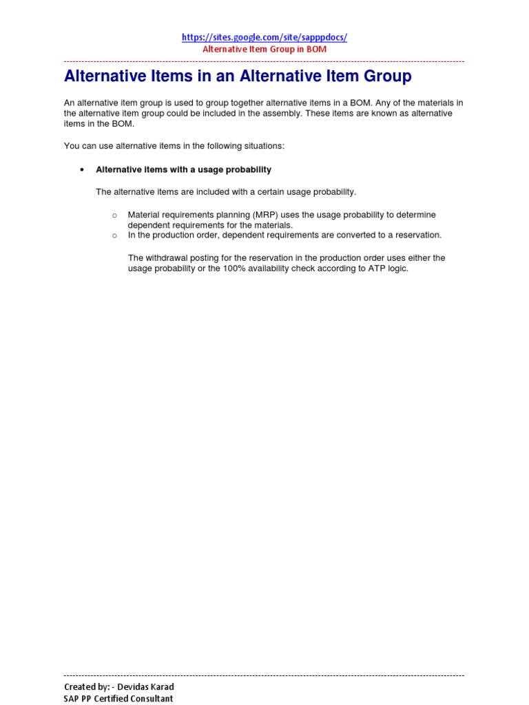 Alternative Item Group in BOM Strategies | PDF | Computing | Business