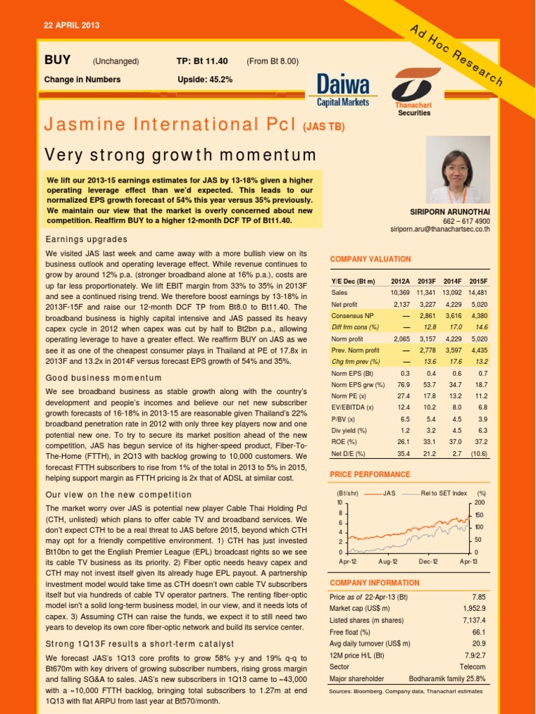 Jasmine International PCL: Very Strong Growth Momentum | PDF ...