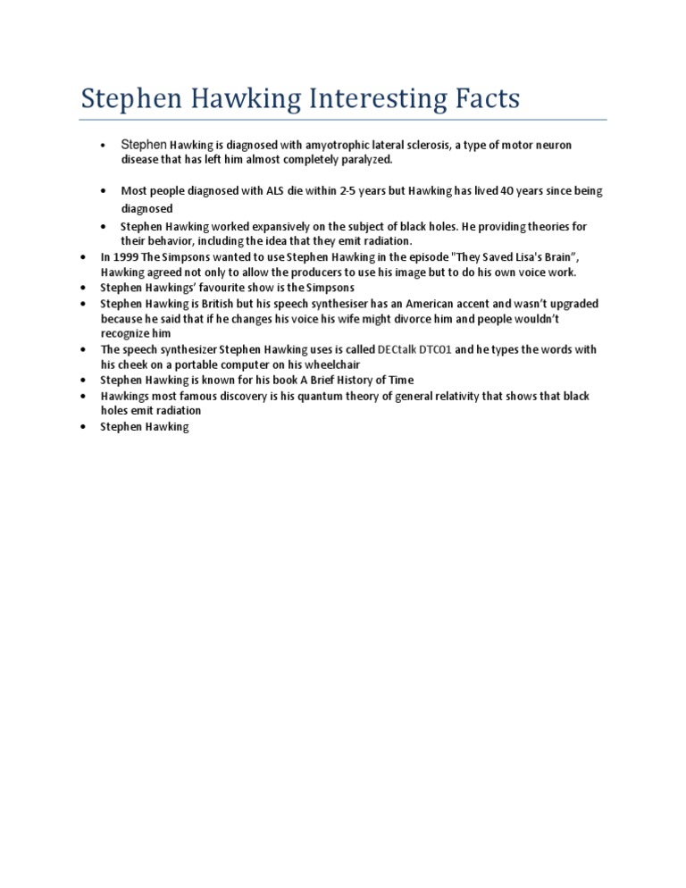 Stephen Hawking Interesting Facts | PDF