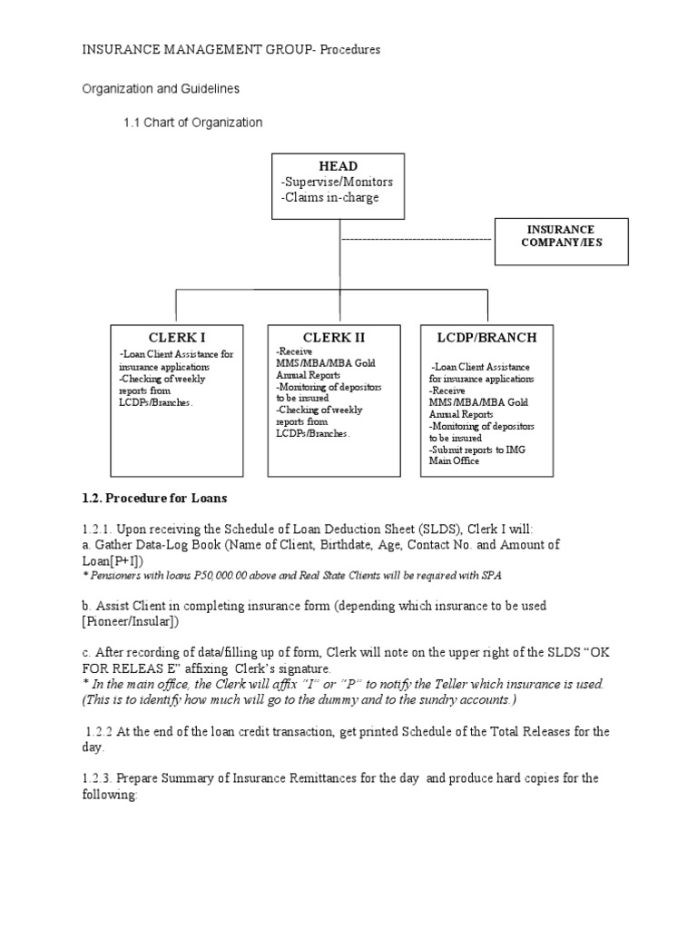 Organization and Guidelines 1.1 Chart of Organization: Insurance ...