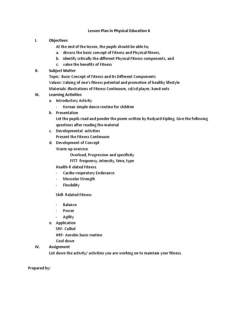 Lesson Plan in Physical Education 6 | PDF | Physical Fitness | Lesson Plan