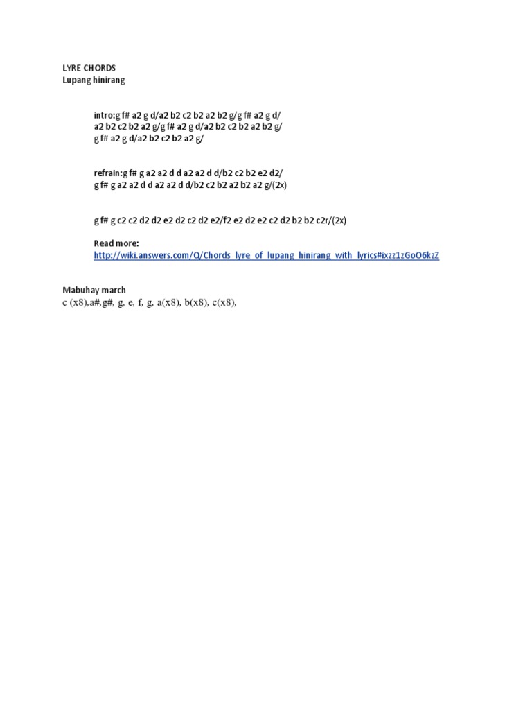Lyre Chords for Lupang Hinirang & Mabuhay | PDF