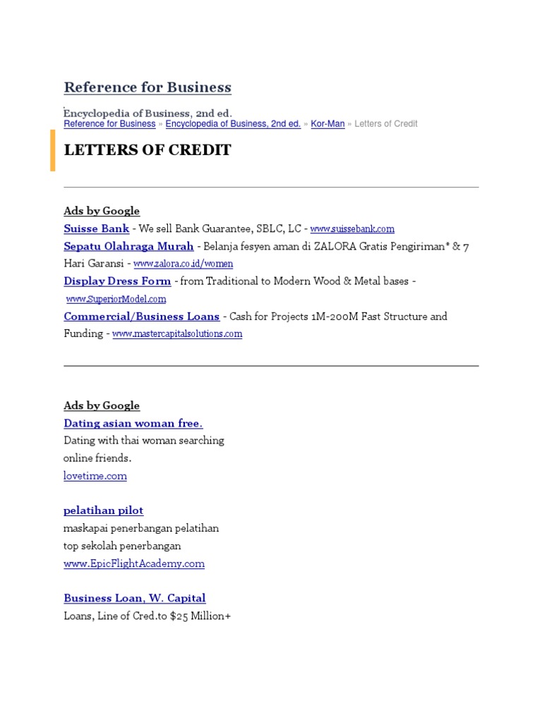 Reference For Business | PDF | Letter Of Credit | Credit (Finance)