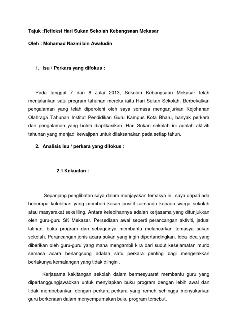Refleksi Hari Sukan | PDF