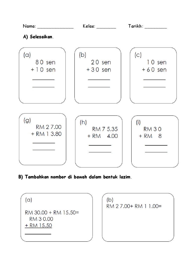 Lembaran Kerja Wang Tahun 2 | PDF