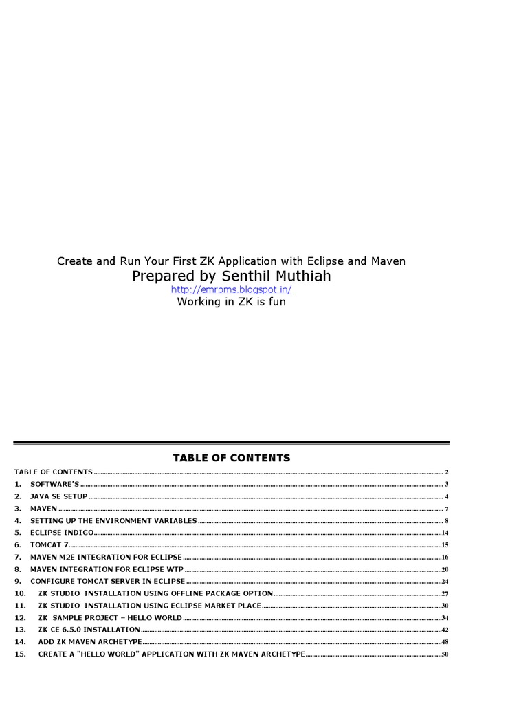 Java Eclipse Zk Maven Tomcat Setup Pdf Eclipse Software Java Programming Language