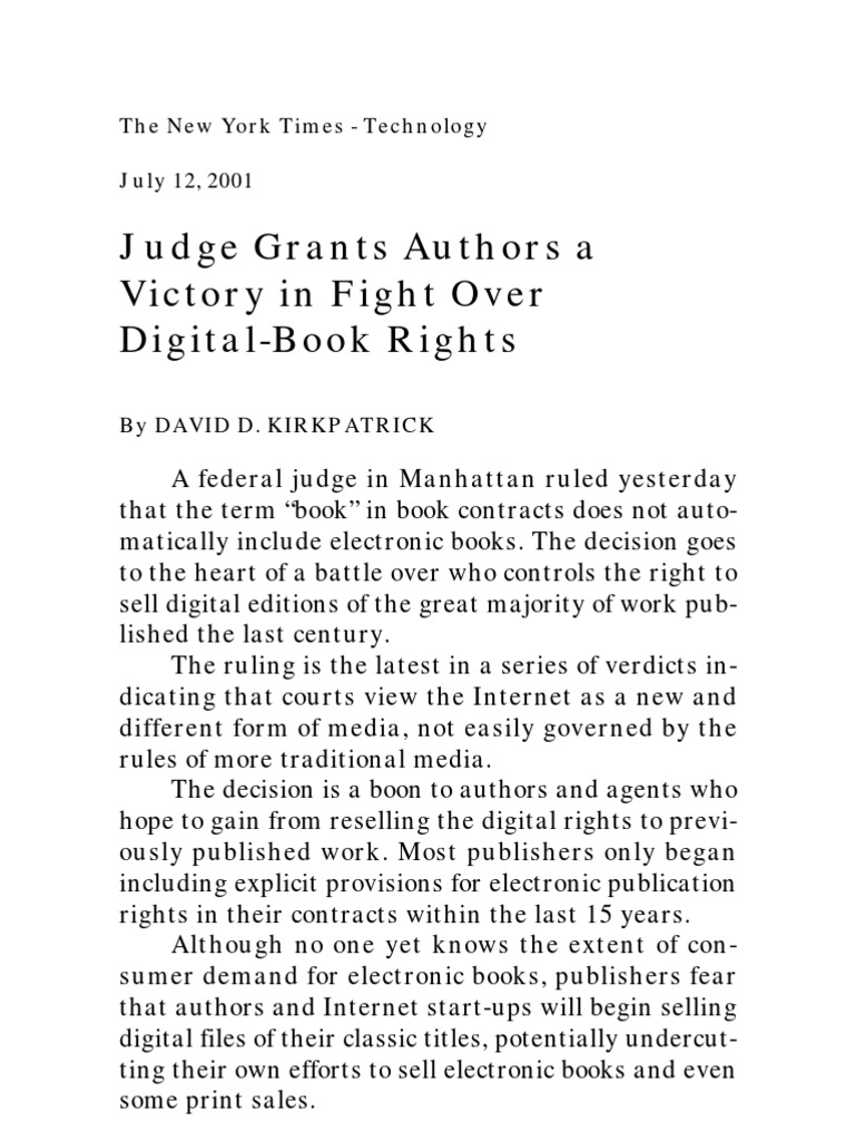 David D. Kirkpatrick - Judge Grants Authors A Victory in Fig | PDF ...