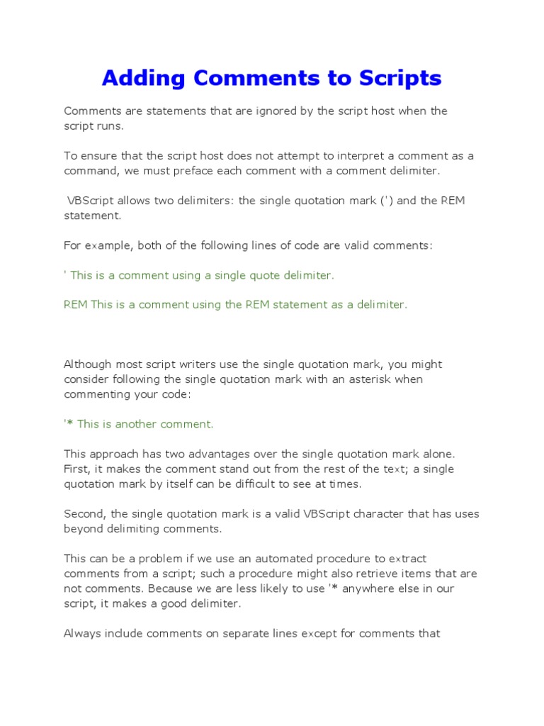 Adding Comments To Scripts | PDF | Subroutine | Scripting Language
