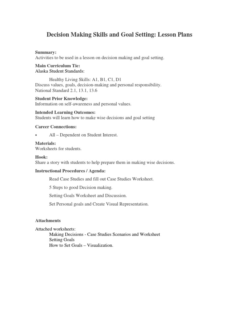 Decision Making Lesson Plan | PDF | Lesson Plan | Decision Making