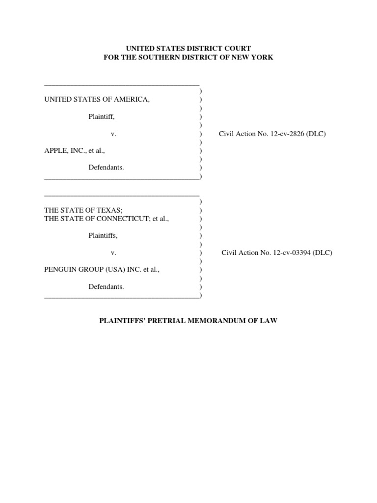 Plaintiffs' Pretrial Memorandum of Law | PDF | E Reader | Publishing