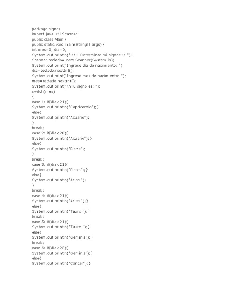 Codigo Java Para Obtener Signos Del Horoscopo Pdf