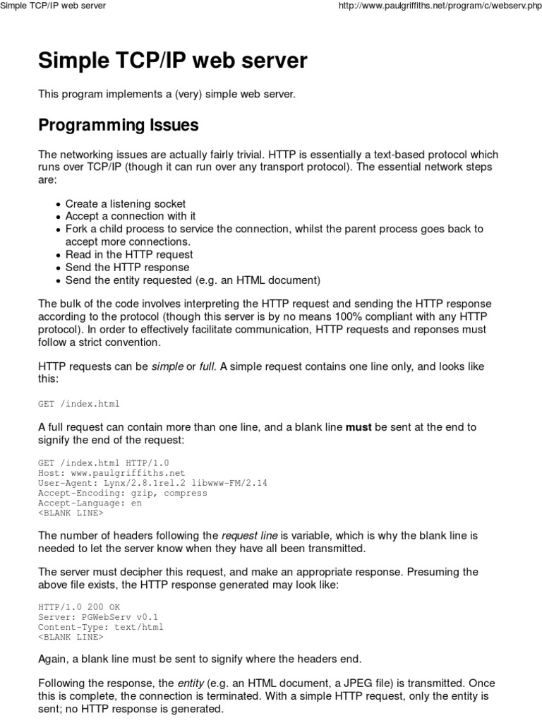 Simple TCP - IP Web Server | PDF | Hypertext Transfer Protocol | Web Server