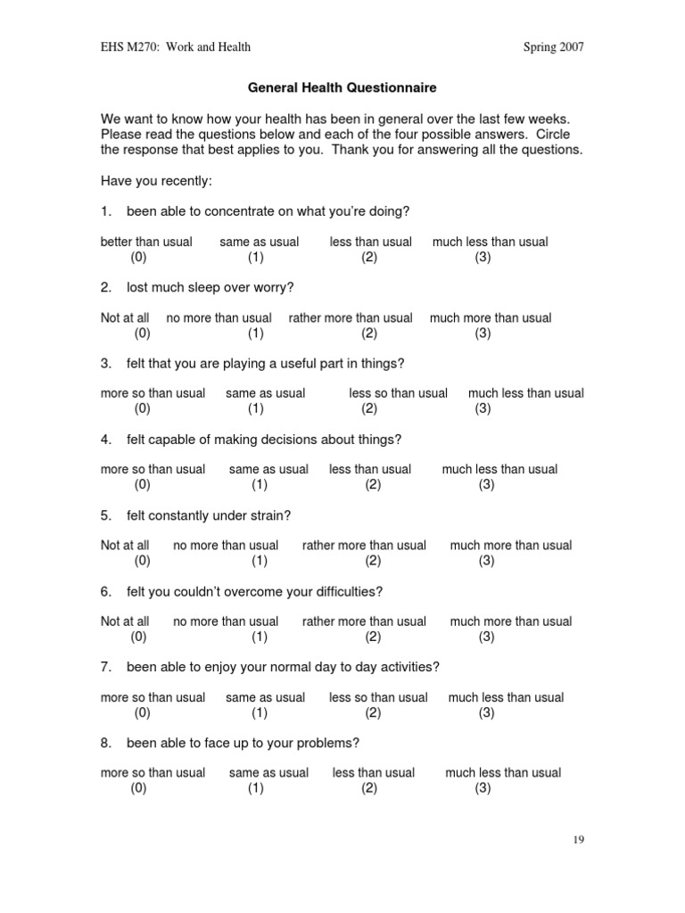 General Health Questionnaire Overview | PDF