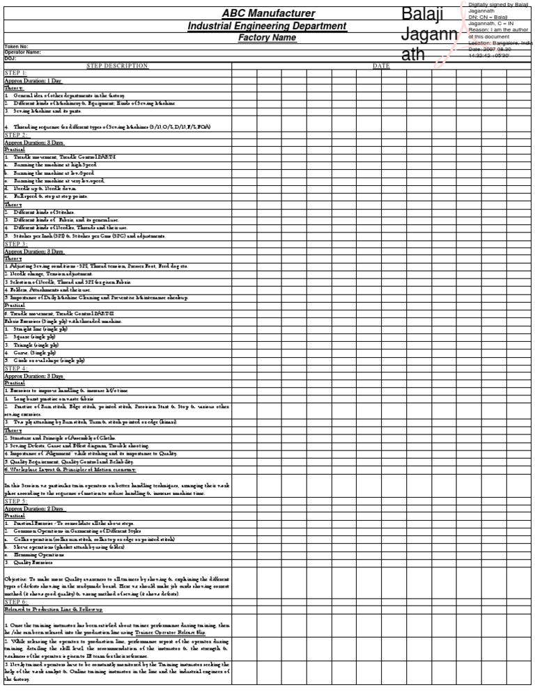 Trainee Operator Progress Chart | PDF | Sewing Machine | Industries