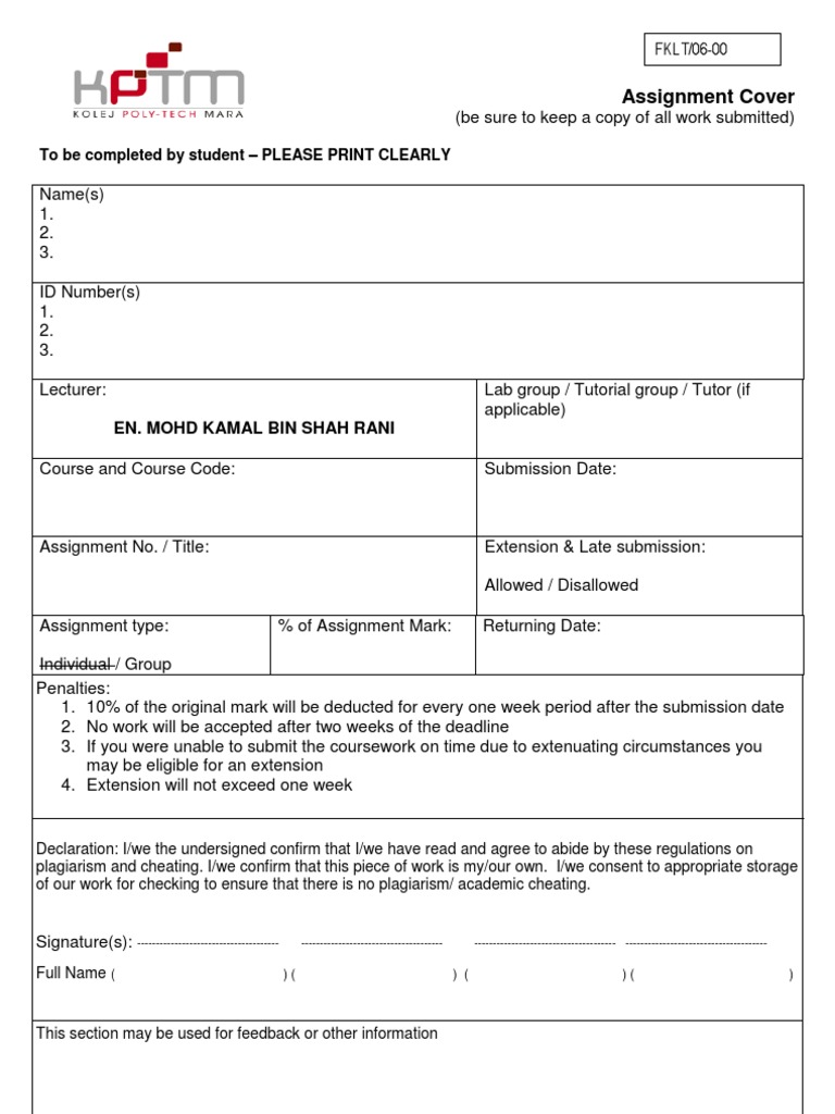 Assignment Cover CTU101 UITM | PDF