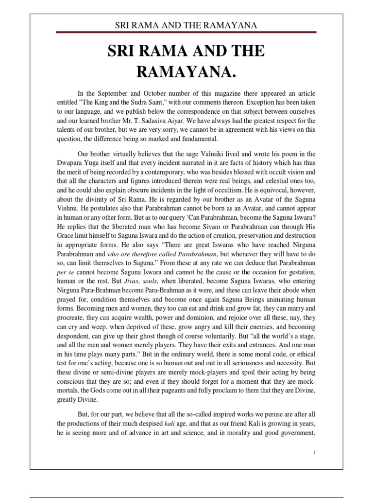 Sri Rama and The Ramayana | PDF | Ramayana | Rama