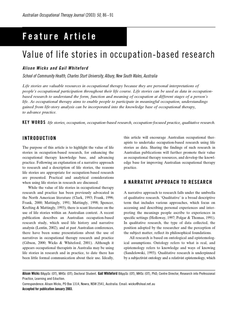Value of Life Stories in Occupation-Based Research | PDF | Business