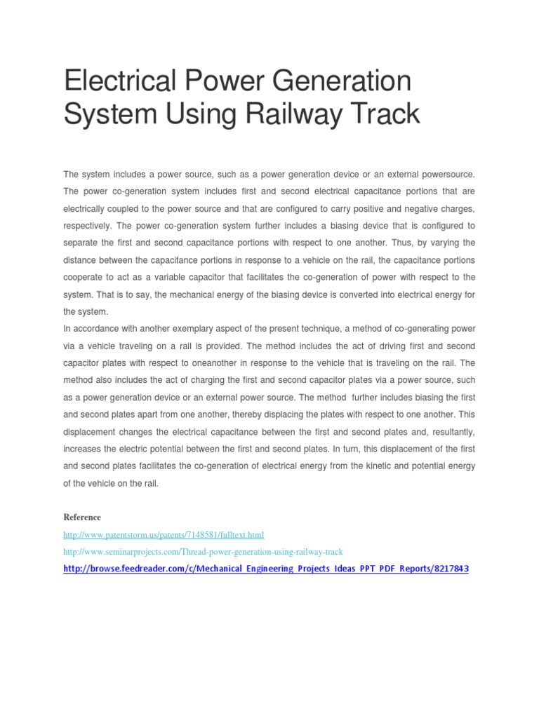 Electrical Power Generation System Using Railway Track: Reference | PDF ...